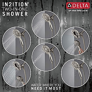 Delta Faucet Arvo 14 Series Single-Handle Shower Faucet, Shower Trim Kit with 4-Spray In2ition 2-in-1 Dual Hand Held Shower Head with Hose, SpotShield Stainless 142840-SP-I (Valve Included)