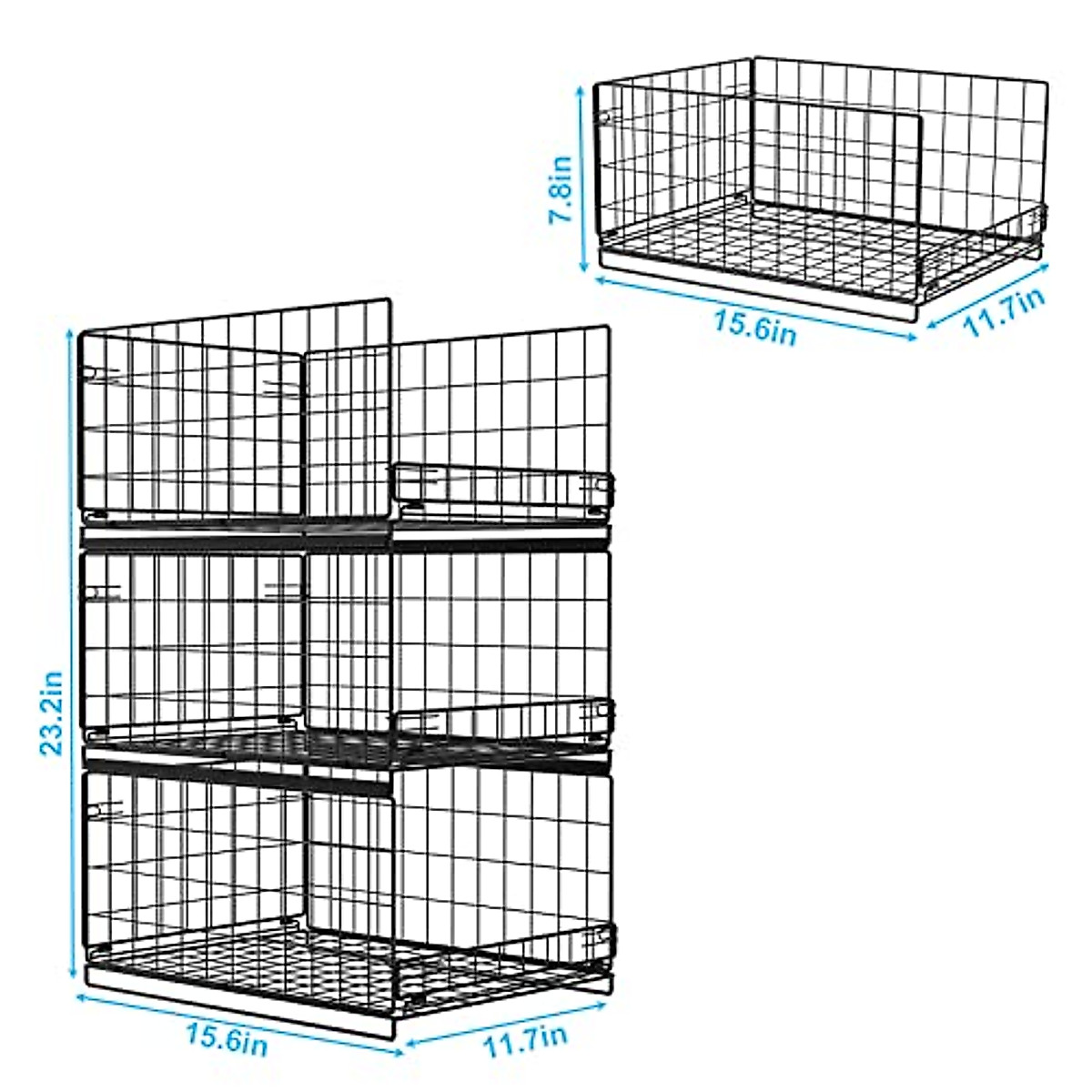 3-tier Sliding Closet Organizers and Drawer Storage Shelves, Stackable Storage Bins for Jean Pants Sweaters, Metal Drawer Shelf Clothes Storage Container, Wardrobe Cupboard Organizer for Folded Clothe