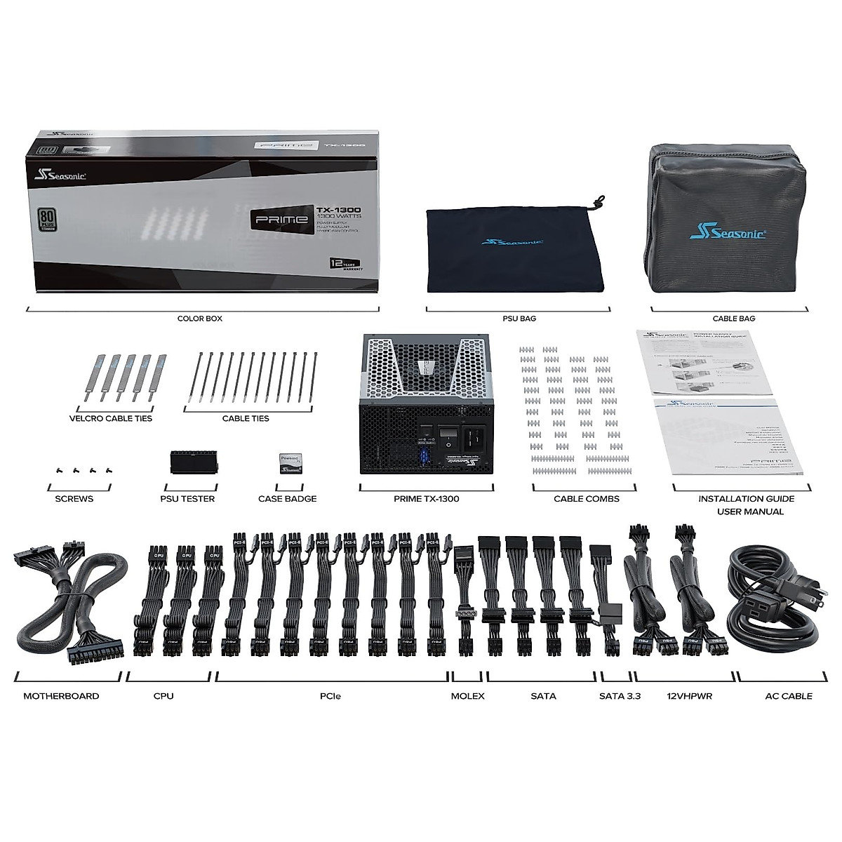 Seasonic Prime TX-1300, 1300W 80+ Titanium, Full Modular, Fan Control in Fanless, Silent, and Cooling Mode, 12 Year Warranty, Perfect Power Supply for Gaming and High-Performance Systems, SSR-1300TR.