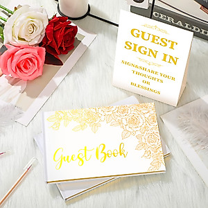 Zonon Wedding Guest Book with Pen Wedding Memory Book with Table Cards Guest Sign-in Book White Cover with Foil for Guests Visitors to Sign at Wedding Party Hotel Bridal Shower, 9 x 6 Inch(Stylish)