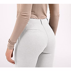 ODODOS Boot-Cut I Classic Dress Pants for Women, Faux Pockets Ponte Casual Work Pants-31 Inseam, Heather White, Large