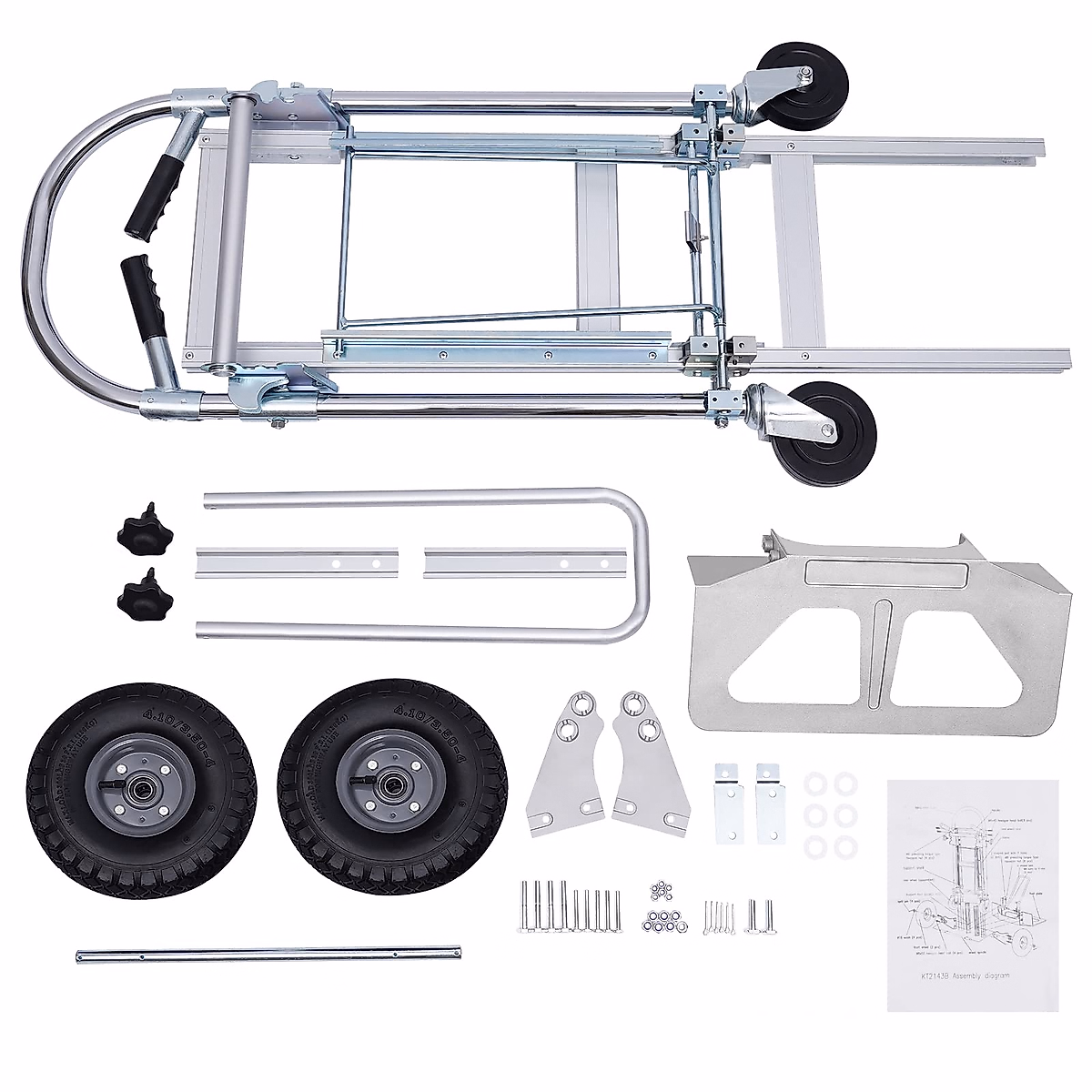Folding Hand Truck, 700lbs Aluminum Convertible Cart 3 in1 Stair Climber Dolly Foldable Utility Dolly Rubber Wheels Silver