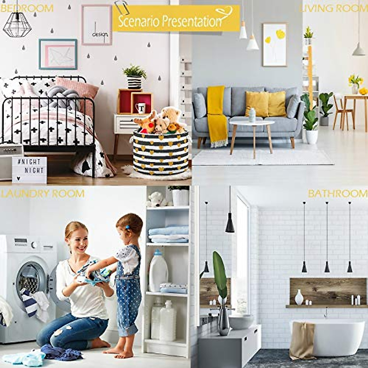 visesunny Collapsible Large Capacity Basket Gold Heart Black White Striped Clothes Toy Storage Hamper with Durable Cotton Handles Home Organizer Solution for Bathroom, Bedroom, Nursery, Laundry,Closet