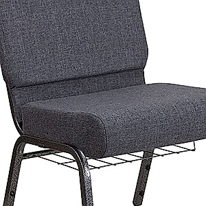 Flash Furniture HERCULES Series 21''W Church Chair in Dark Gray Fabric with Book Rack - Silver Vein Frame