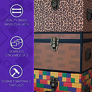 Blue Orchards Pixel Treasure Chest Paperboard Boxes (Set of 3), Decoration for Video Gamers, Birthday Parties, Mining Fun, Storage or Display