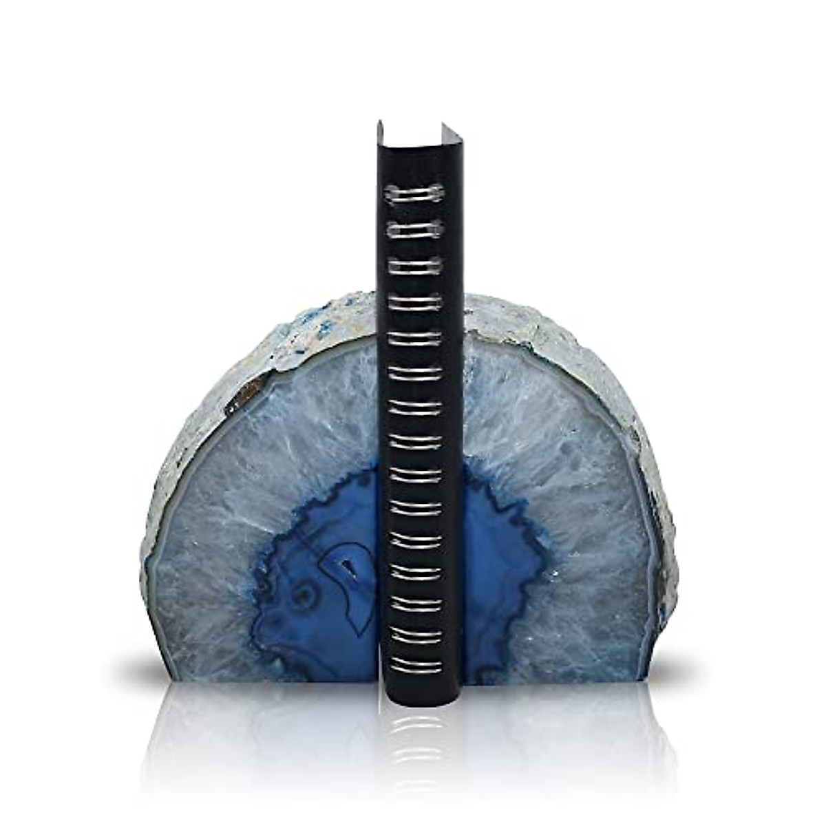 Nature’s Decorations - Luxury Agate Bookends, Non-Skid Book Stoppers, Agate Decor Crystal Bookends for Home or Office, Polished Stone Bookends, Set of 2, Extra Large, Approx. 7-9 lbs, Blue