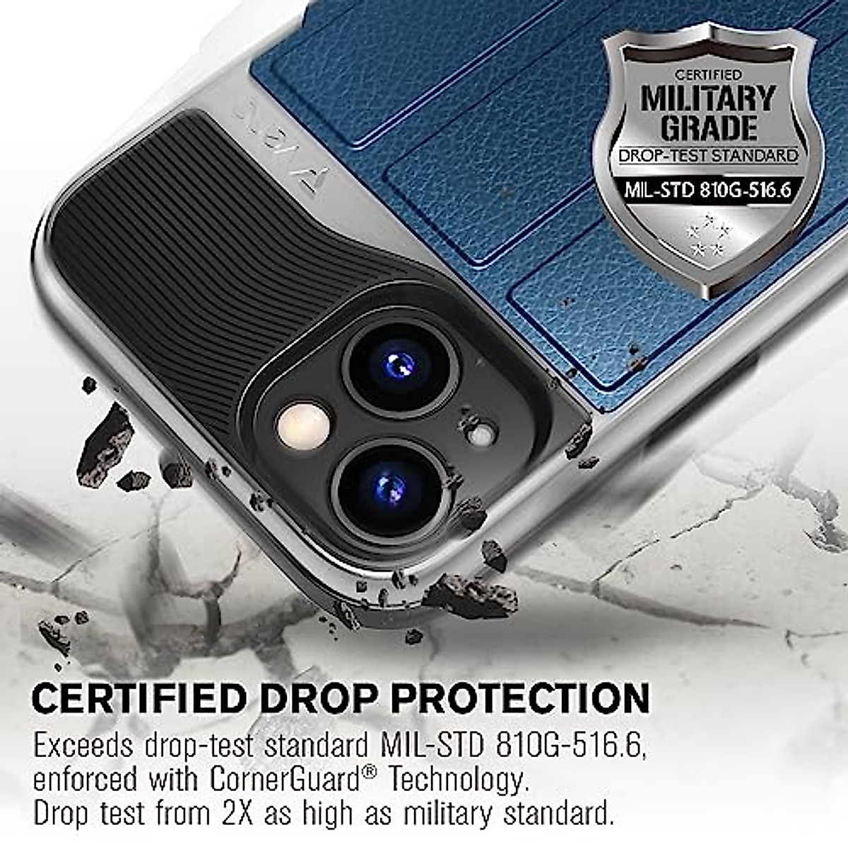 VENA Wallet Case Compatible with Apple iPhone 13 (6.1"-inch), vCommute (Military Grade Drop Protection) Flip Leather Cover Card Slot Holder with Kickstand (Blue)