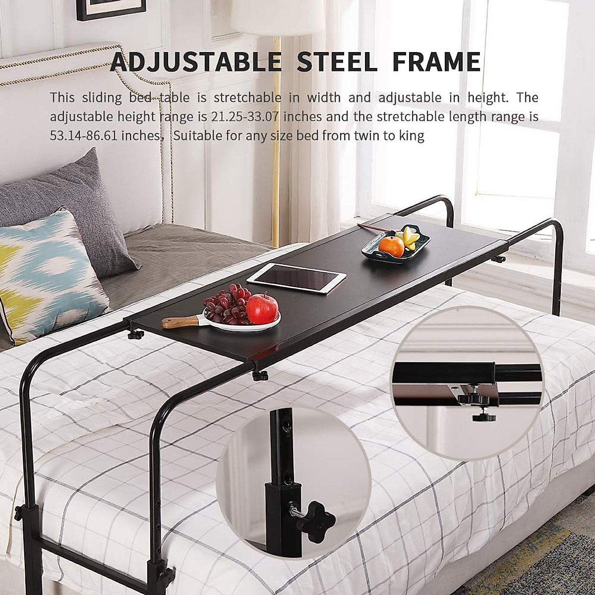 NOVII Overbed Table Standing Workstation with Wheels overbed Desk Height and Width Adjustable Writing Desk for Home Office (Black)