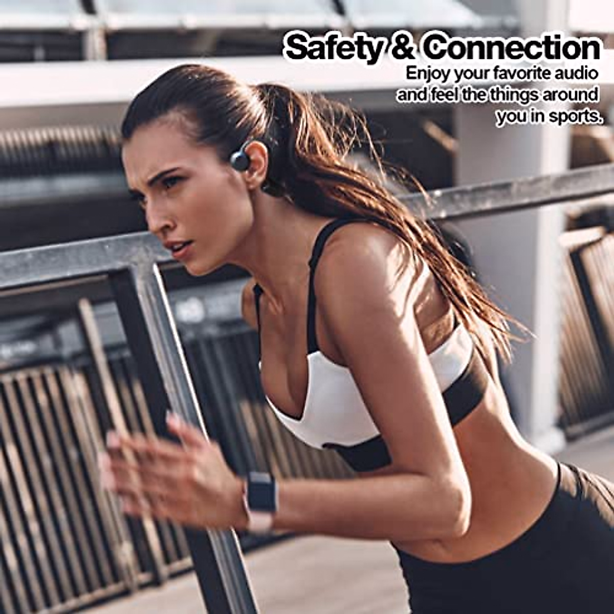 VUKU Bone Conduction Headphones, Open Ear Headphones Wireless Sports Bone Conduction Head Set with Mic, Bone Conduction Headphones Bluetooth for Hiking Cycling Workout Running