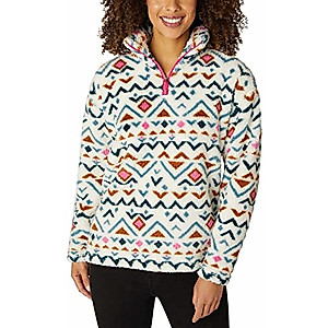 Eddie Bauer Womens Midweight Plush Quarter Zip Fleece Pullover (as1, Alpha, s, Regular, Regular, Vanilla Aztec, Small)