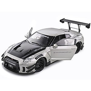 2020 GT-R (R35) RHD (Right Hand Drive) Liberty Walk Body Kit Pearl Gray Metallic with Carbon Hood 1/18 Diecast Model Car by Solido S1805802
