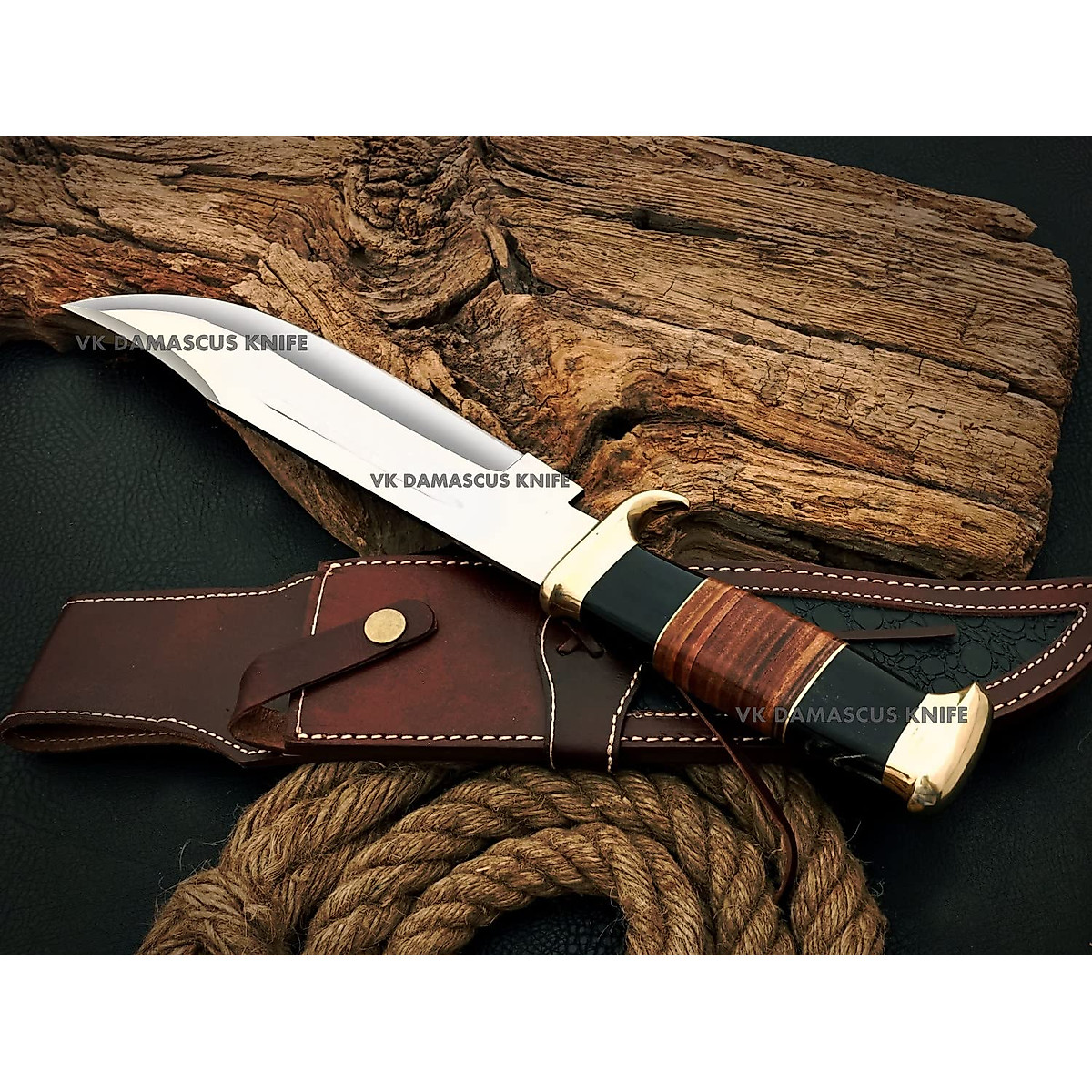 JNR Traders Handmade Dundee Bowie Knife Full Tang Hunting Knife, Large Bowie Knife with Sheath 17 inch Mirror Polished Carbon Steel Blade 3685