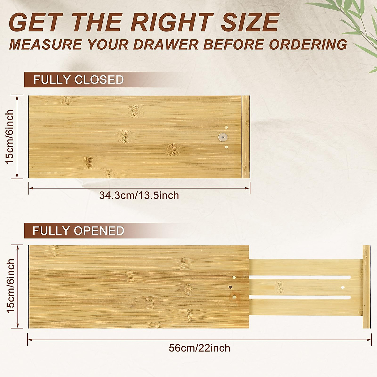 DoubleFill 4 Pcs Deep Bamboo Drawer Dividers, Deep Kitchen Dresser Drawer Organizer with Spring Loaded Adjustable Expandable from 13.5-22 Inch Drawer Separators for Clothes (Wood Color,6 Inch)