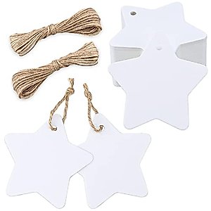 Five-Pointed Star Gift Tags 100PCS Paper Gift Tags with String White Gift Tag with Natural Jute Twine for DIY, Craft, Party Favors, Wedding Favors and Special Events (White)