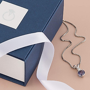 PEORA 14K White Gold Created Alexandrite with Genuine Diamond Pendant for Women, Color-Changing Solitaire, 1 Carat Heart Shape AAA Grade