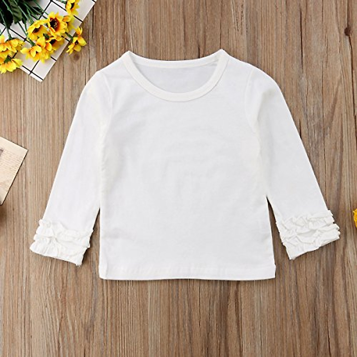 Toddler Baby Girl Basic Plain Ruffle Cuff Long Sleeve Cotton T Shirts Tee Tops (White, 2-3T)