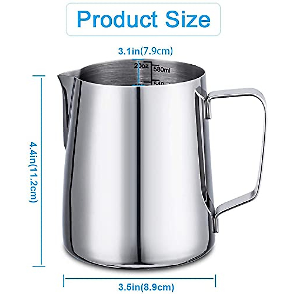 Milk Frothing Pitcher 304 Stainless Steel Milk Frother Cup 20 oz (600ml) for Coffee Arts/Espresso/Cappuccino