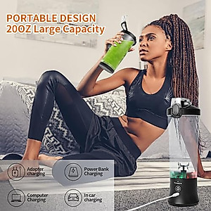 Portable Blender, Personal Size Blender for Shakes and Smoothies, Waterproof 20OZ USB Rechargeable Mini Blender Cup with 6 Sharper Blades Hand-held Blender for Kitchen/Home/Travel