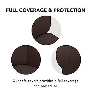 PureFit Super Stretch Sofa Slipcover – Spandex Non Slip Soft Couch Sofa Cover, Washable Furniture Protector with Non Skid Foam and Elastic Bottom for Kids, Pets （Loveseat, Chocolate）