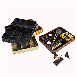 Backbayia Seagrass Pen Holder Office Supplies Stationery Storage Box Desk Organizer (Wood Color)