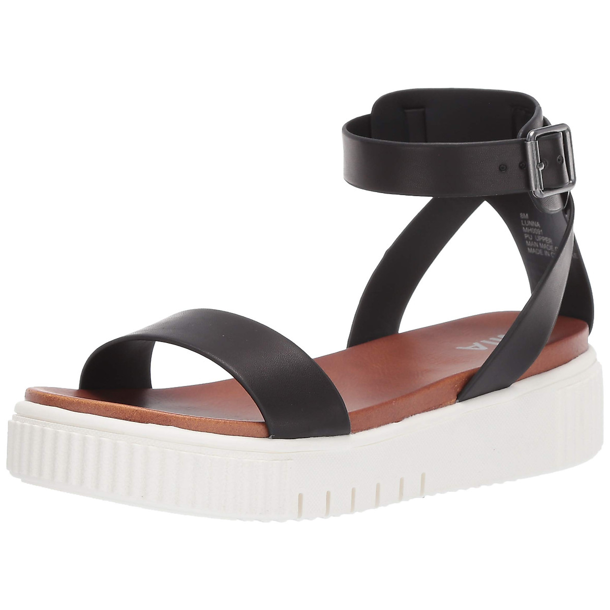 MIA Lunna Womens Open Toe Ankle Strap Flatform Platform Sandals, Comfortable Casual Shoes for Spring and Summer, Black, Size 8.5