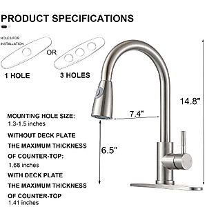 Friho Brushed Nickel Kitchen Faucet with Pull Down Sprayer, Modern Single Handle Stainless Steel Pull Out Spring Kitchen Sink Faucets with Deck Plate for Camper Rv Bar