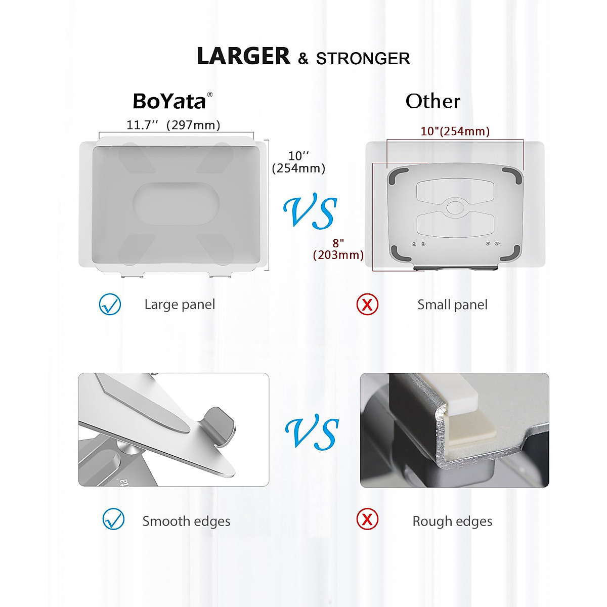 BoYata Laptop Stand, Laptop Holder, Multi-Angle Stand with Heat-Vent, Adjustable Notebook Stand for Laptop up to 17 inches, Compatible for MacBook Pro/Air, Surface Laptop, and so on (Silver)