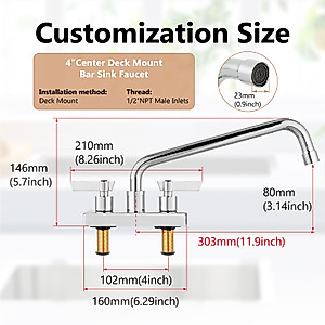 GBBNE Commercial Kitchen Faucet Bar Sink Faucet 4 Inch Center Deck Mount Utility Laundry Faucet 2 Hole with Double Handle Polish Chrome with 12 Inch Spout