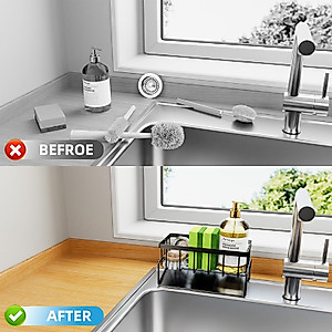 HAYOLPORS Sponge Holder for Kitchen Sink - Rustproof Sink Caddy for Countertop, Kitchen Sink Organizers and Storage Dish Soap Dispenser Home Gadgets Essentials Organization Accessories, Black