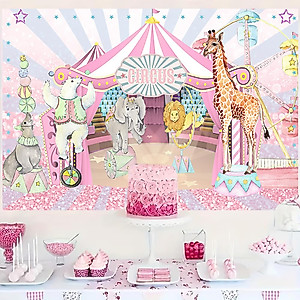 Withu Pink Circus Backdrop Big Top Tent Animals Carnival Kids Girl Birthday Party Dessert Candy Cake Table Decor Baby Shower Banner Photo Photography Background