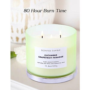 Cucumber Grapefruit Paradise Large Candle - 3 Wick Candle - Highly Scented Candle for Home 15.8 Oz - Natural Soy Candle Long Lasting, Clean Burn - Aromatherapy Stress Relief Candle for Men & Women