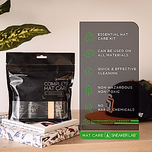 SNEAKER LAB Complete Hat Care Kit - Cleaner + Deodorizer + Protector + Premium Brush - Perfect for Most Materials - 1.7 Fl Oz Bottles