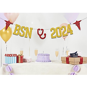 B*N 2024 Banner,Congrats B*N Banner, Class of 2024 Nurse Graduation Party Decor,Congrats Nurse Graduation Sign, Future Nurse Class of 2024 Medical School Graduation Party Supplies Gold Red