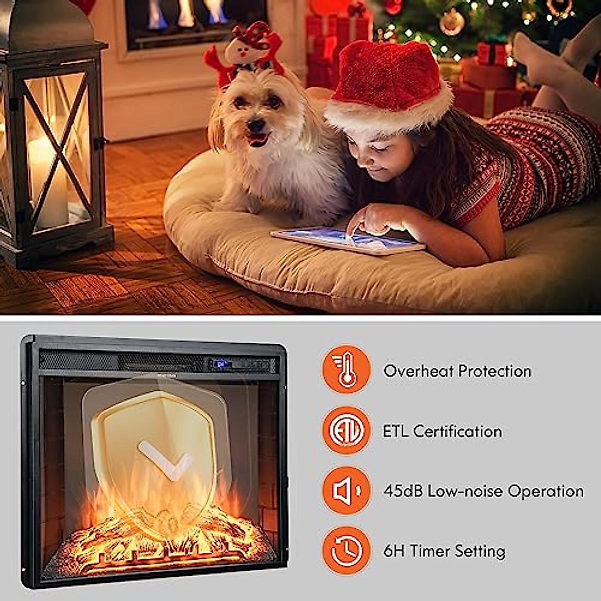 Tangkula 26 Inches Electric Fireplace Inserts with Remote Control, Recessed Fireplace with 3 Flame Effects, 6 Brightness, Thermostat, 6H Timer, 750W/1500W