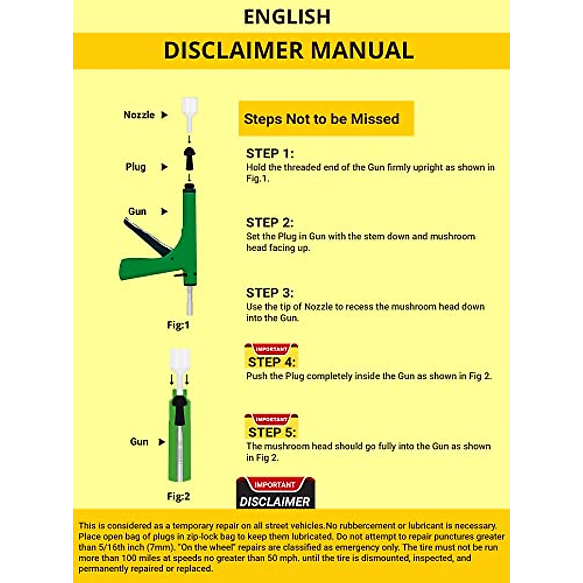 GRAND PITSTOP Tubeless Tire Puncture Repair kit - for Cars, Motorcycles- Spare Plugs (Gun PK + 15 Plugs)