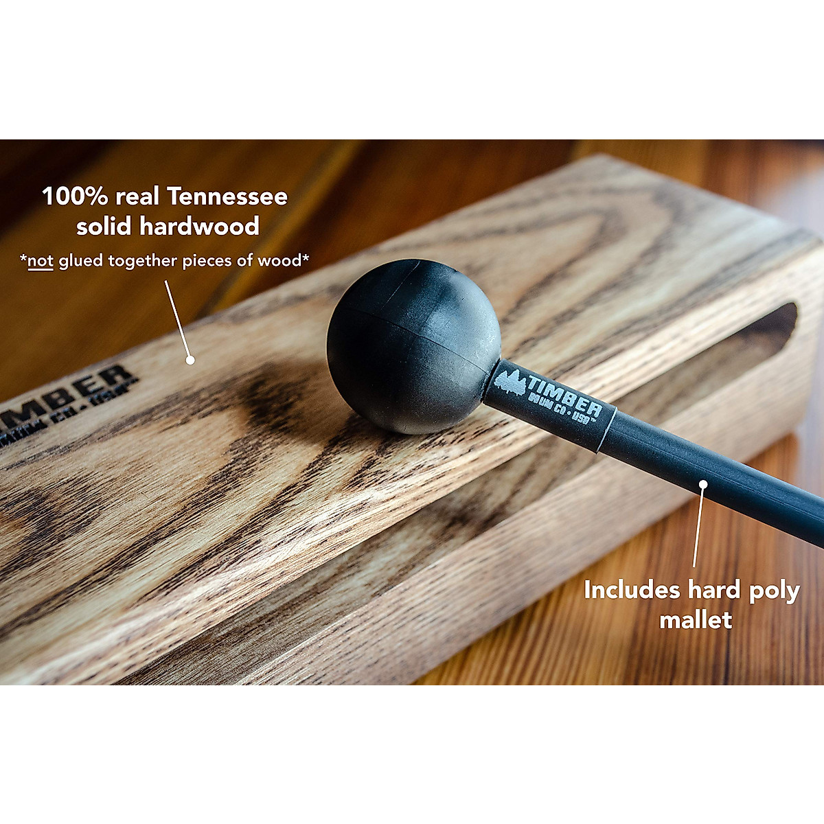 Timber Drum Co. 7" Wood Block with Mallet — Made in U.S.A. — Creates Loud and Resonant Tone from Handcrafted Solid American Hardwood, Includes Rubber Feet, Medium (T4-M)