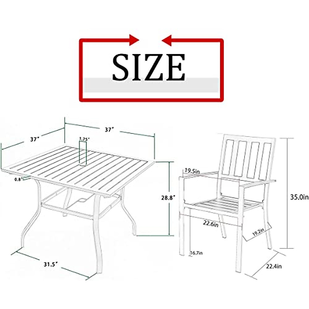 FREESky 5-Piece Patio Dining Set, Outdoor Furniture Set: Square Wood-Like Garden Table with Umbrella Holes & 4 Stackable Backyard Chairs