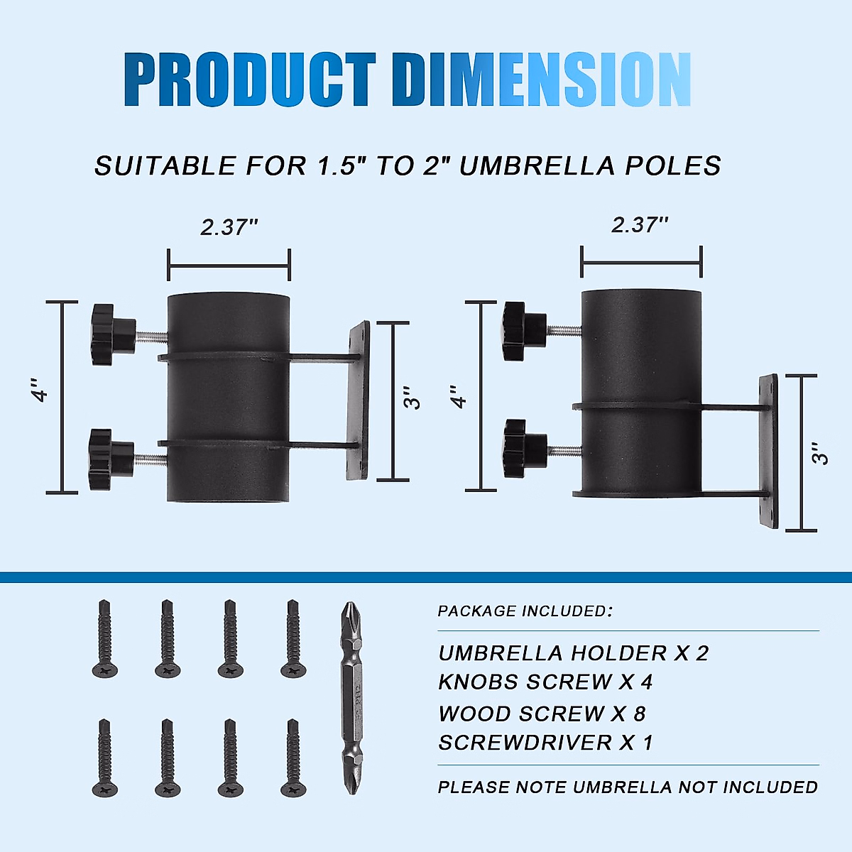 Meruzy Patio Umbrella Holder Mount, Stainless Steel Outdoor Umbrella Base Umbrella Clamp Bracket for Deck Railing, Mount to Deck, Balcony or Courtyard (Fit Max OD 2 inch)