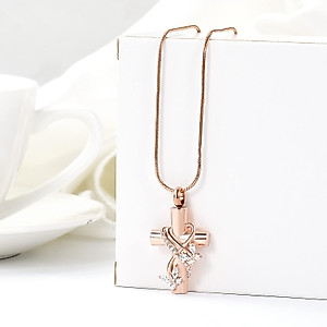 zeqingjw Cross Cremation Jewelry for Ashes Crystal Urn Necklace for Ashes Stainless Steel Urns Memorial Ashes Necklace Pendant Keepsake Jewelry