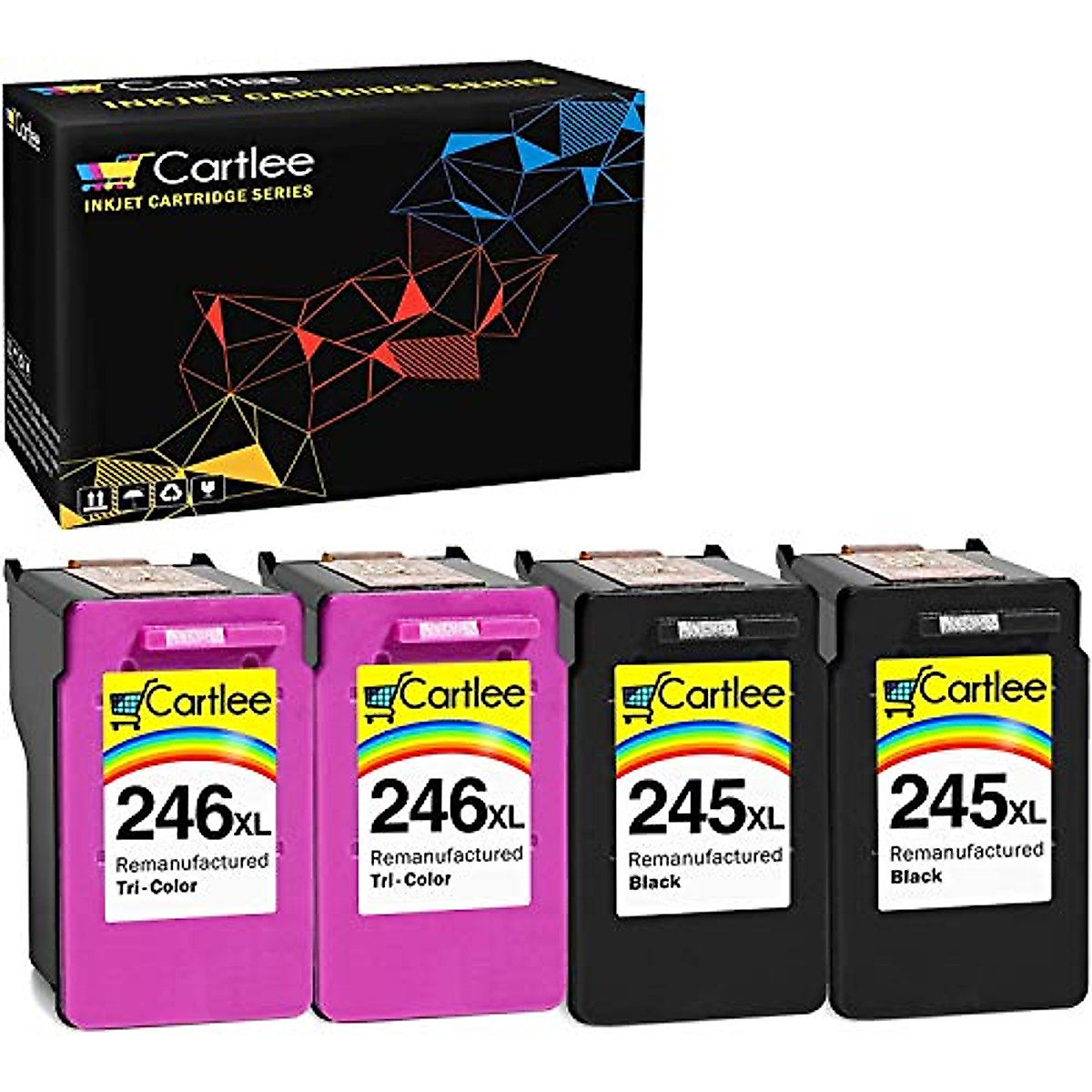 Cartlee 4 Remanufactured PG-245xl CL-246xl High Yield Ink Cartridges Replacement for iP2820 MG2420 MG2920 MG2922 MG2520 MG2924 MX492 Shows Ink Level