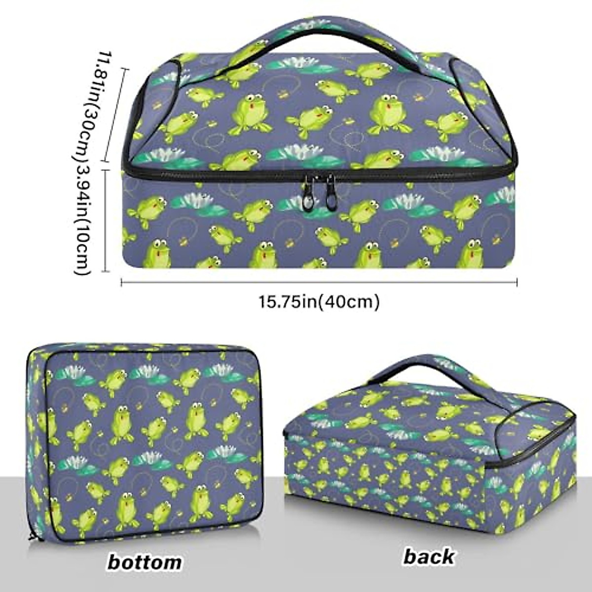 Kcldeci Insulated Thermal Food Carrier Insulated Casserole Carrier for Hot or Cold Food,Frogs Pattern Insulated Tote Bag for Potluck Cookouts Parties Picnic,Lasagna Lugger