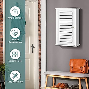 COSTWAY Wall Mounted Bathroom Cabinet, Wooden Storage Cabinet with 2 Adjustable Shelves and Reversible Door, Versatile Hanging Medicine Cabinet for Living Room, Kitchen, Entryway (White)