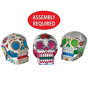 Beistle 6 Piece Three Dimensional Sugar Skull Day of The Dead Centerpieces Eye-Catching Dia De Los Muertos Party Decorations, Made in USA Since 1900, 5" x 4.5", Multicolor