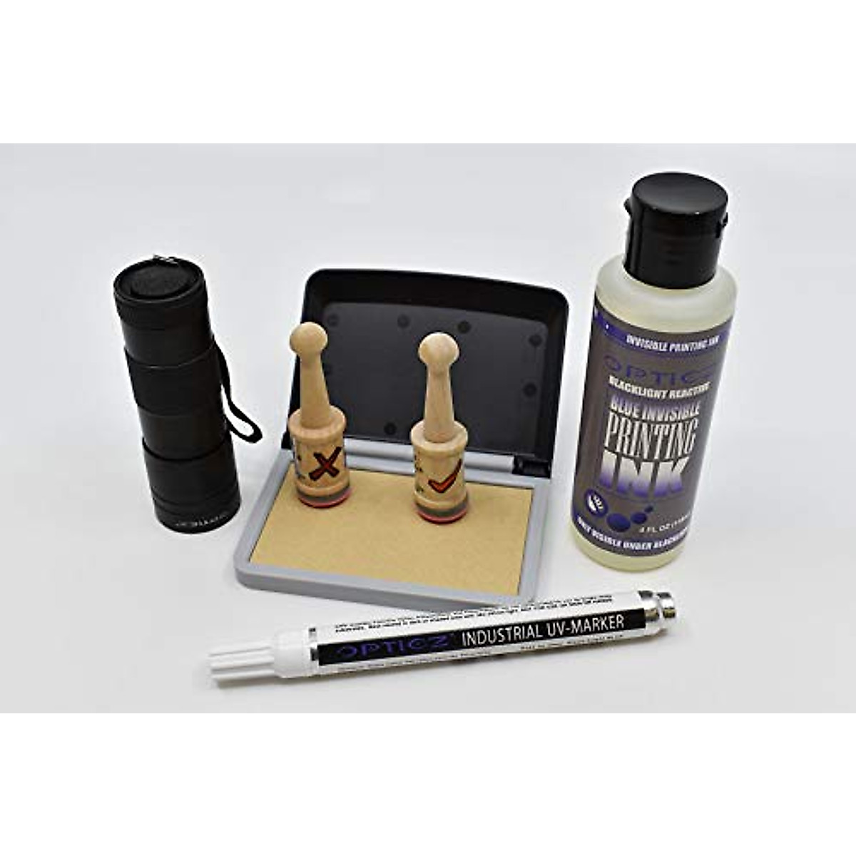 Opticz Industrial UV Blacklight Reactive Invisible Blue Ink Marking Variety Kit