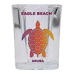 Eagle Beach Aruba Souvenir Rainbow Turtle Design Square Shot Glass