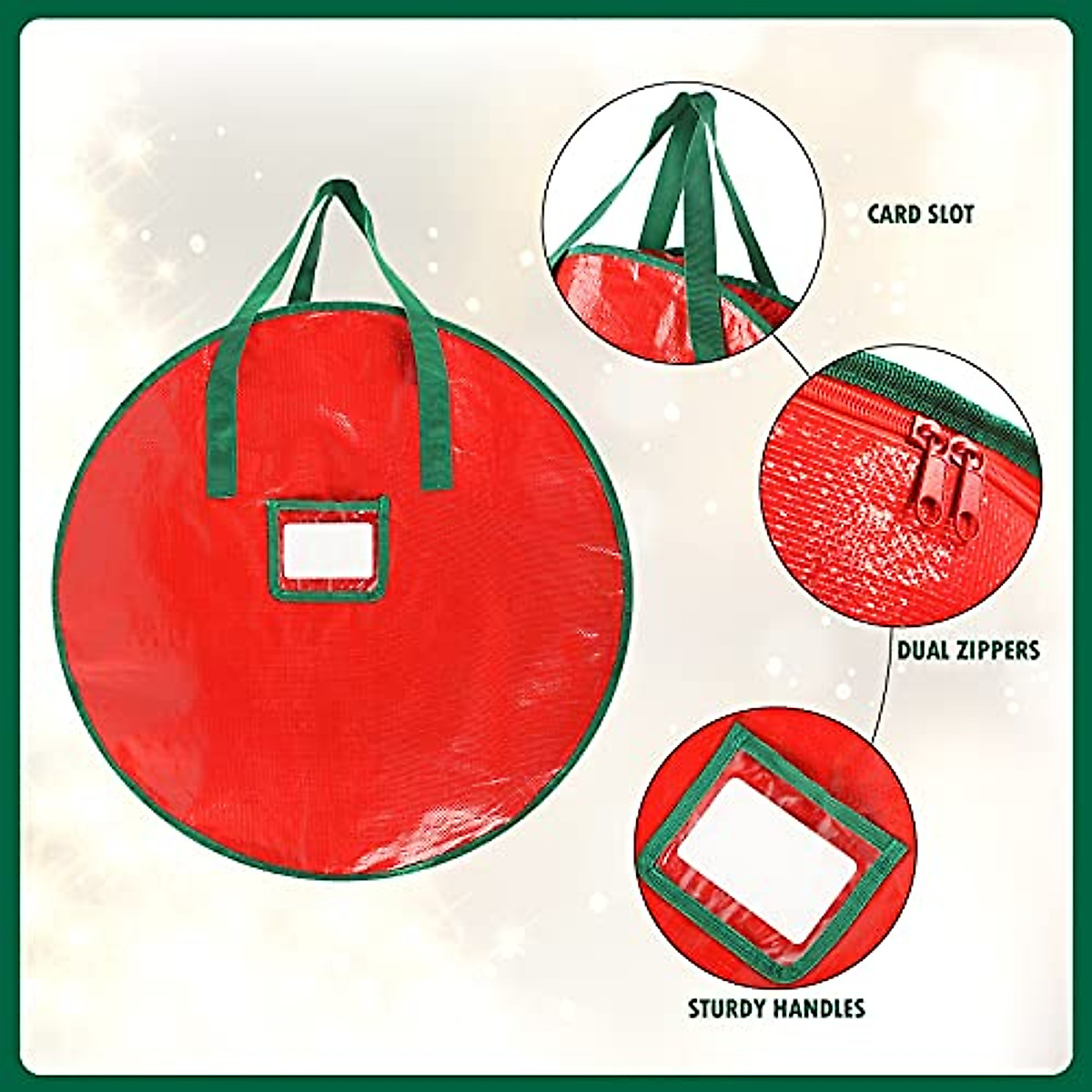 Shappy 4 Pieces Wreath Storage Container Bag Round Garland Holiday Container Zippered Xmas Artificial Wreath Container with Handle for Christmas Tree (Red,30 x 7 Inches)