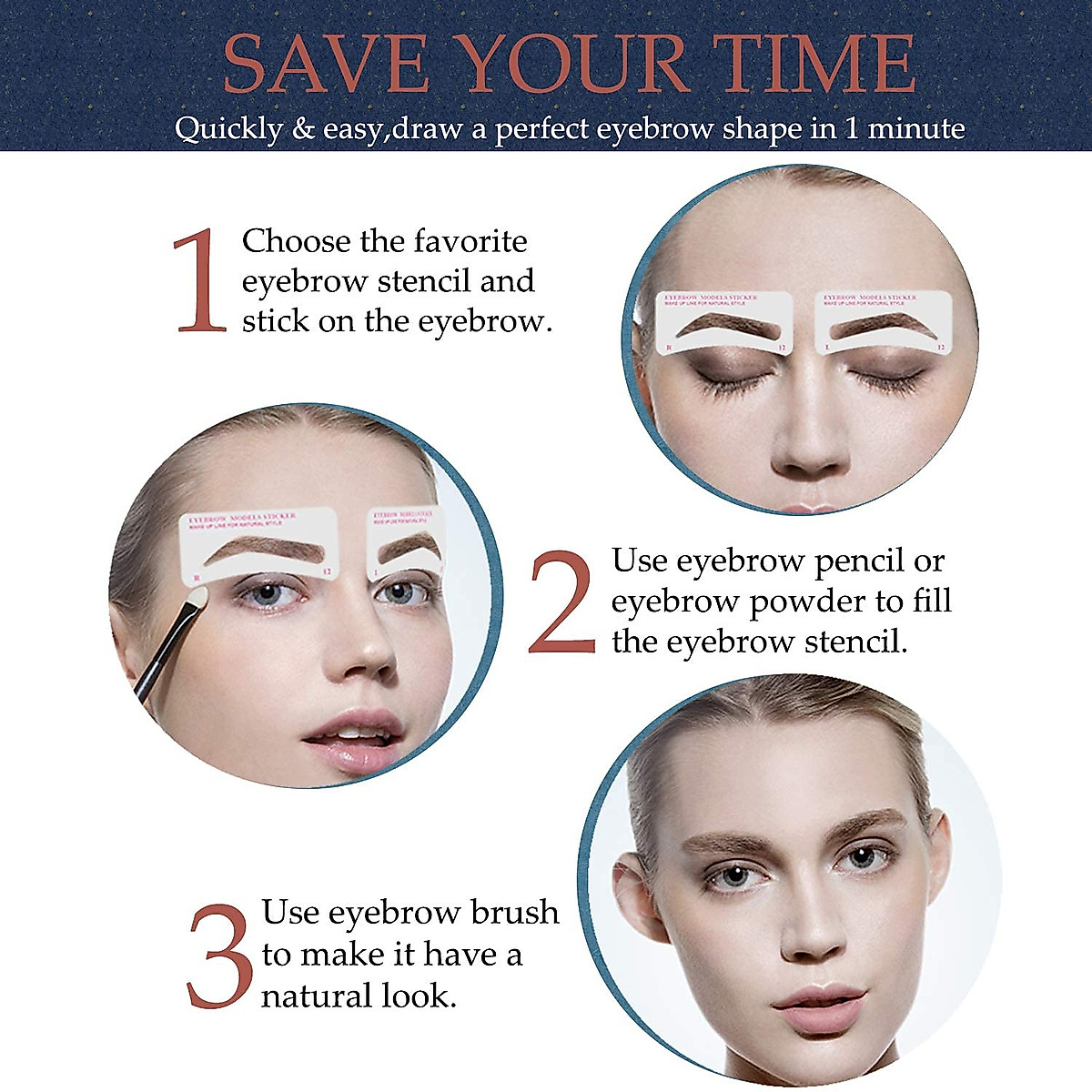 Eyebrow Stencil,Eyebrow Shaper Kit 24 Styles 3 Minutes Makeup Tools For Eyebrows Extremely Elaborate Reusable Eyebrow Template Eyebrow Gel Eyebrow Tint Dye Stencils for A Range Of Face Shapes