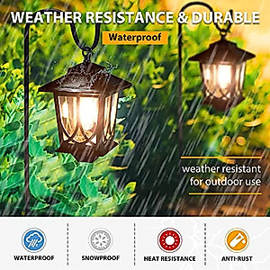 37.4 Inch 2 Pack Metal Hanging Solar Pathway Lights 20 Lumen, Aluminum Solar LED Lights Anti-Frost Waterproof with 2 Shepherd Hooks Outdoor Decorative,Edison LED Bulb