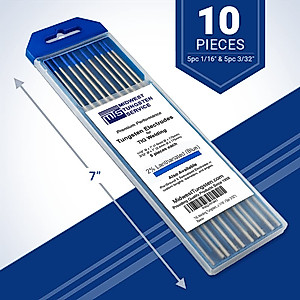 Midwest Tungsten Service TIG Welding Tungsten Electrodes 10-Pack (Blue - 2% Lanthanated (WL20/EWLa-2), 5pc 1/16" & 5pc 3/32")