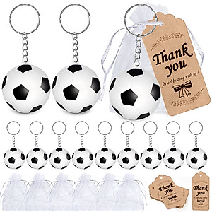 CiciBear 36 Pack Sports Party Return Favors with 12 Soccer Keychains, 12 Thank You Tags and 12 Gift Bags for Soccer Themed Party, Baby Shower, Kids Birthday, School Carnival Rewards